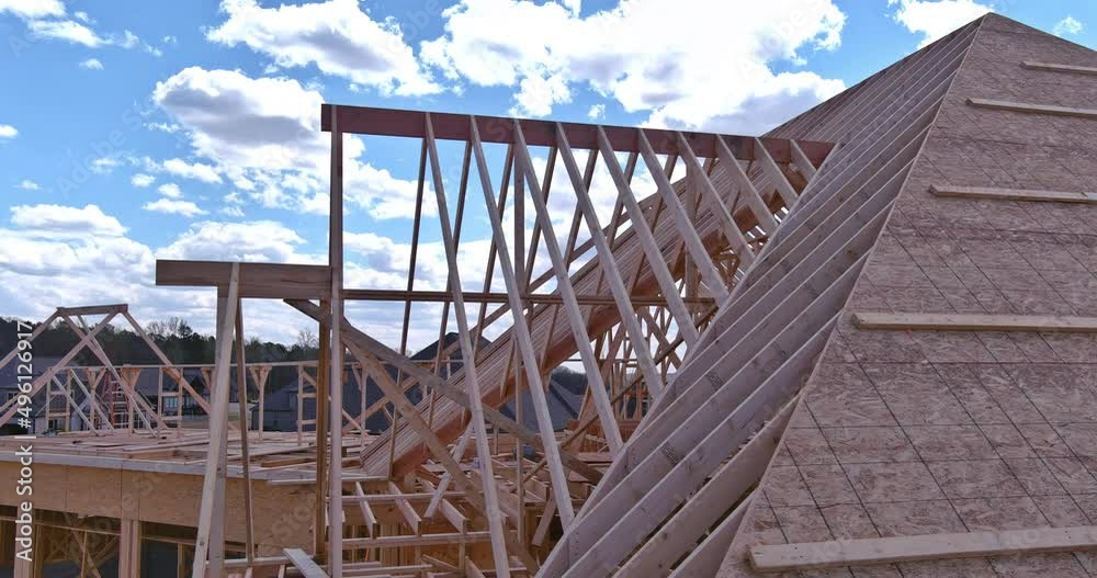 Timber frame house of gables roof on stick built home under ...