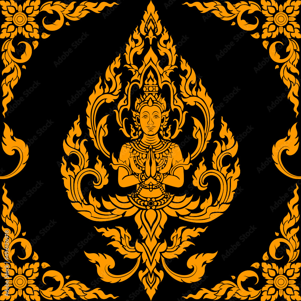 Thai art and asian style luxury banner gold background pattern ...