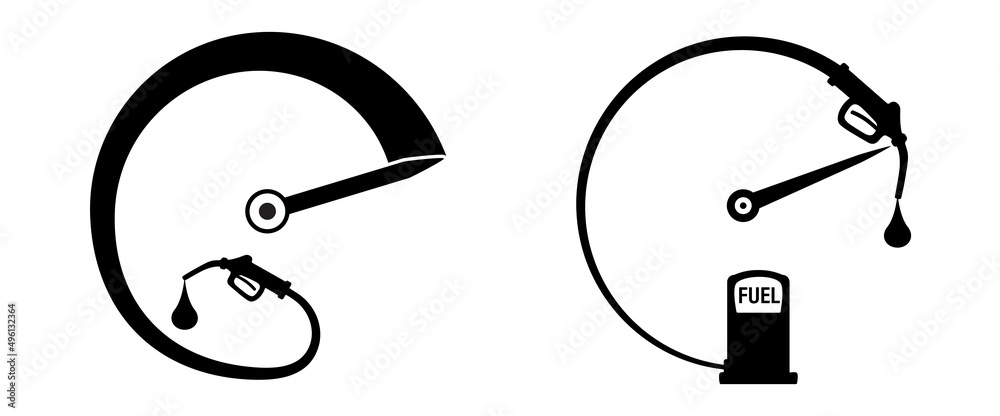 Abstract fuel meter icon set isolated on white with fuel pump and ...