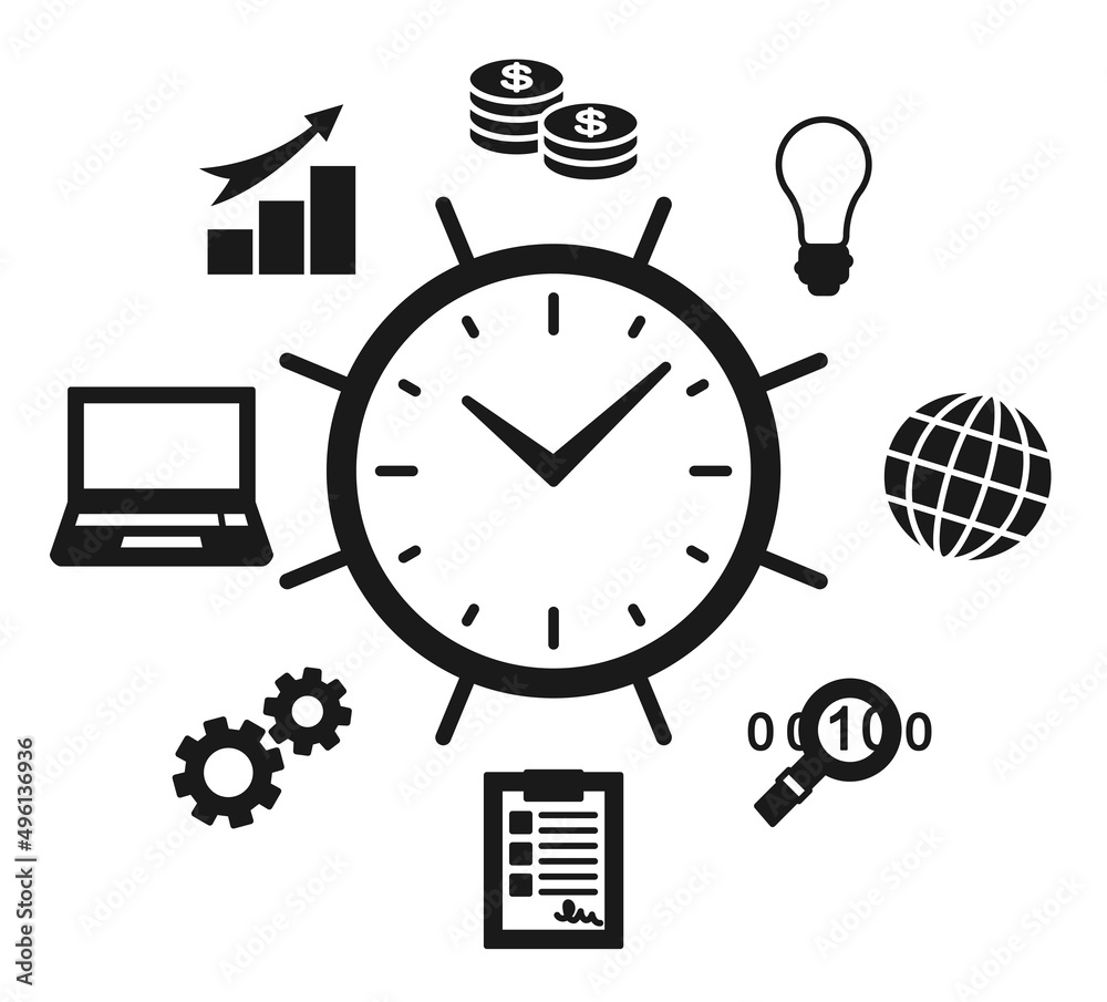 Time management themed black and white poster Stock Vector | Adobe Stock