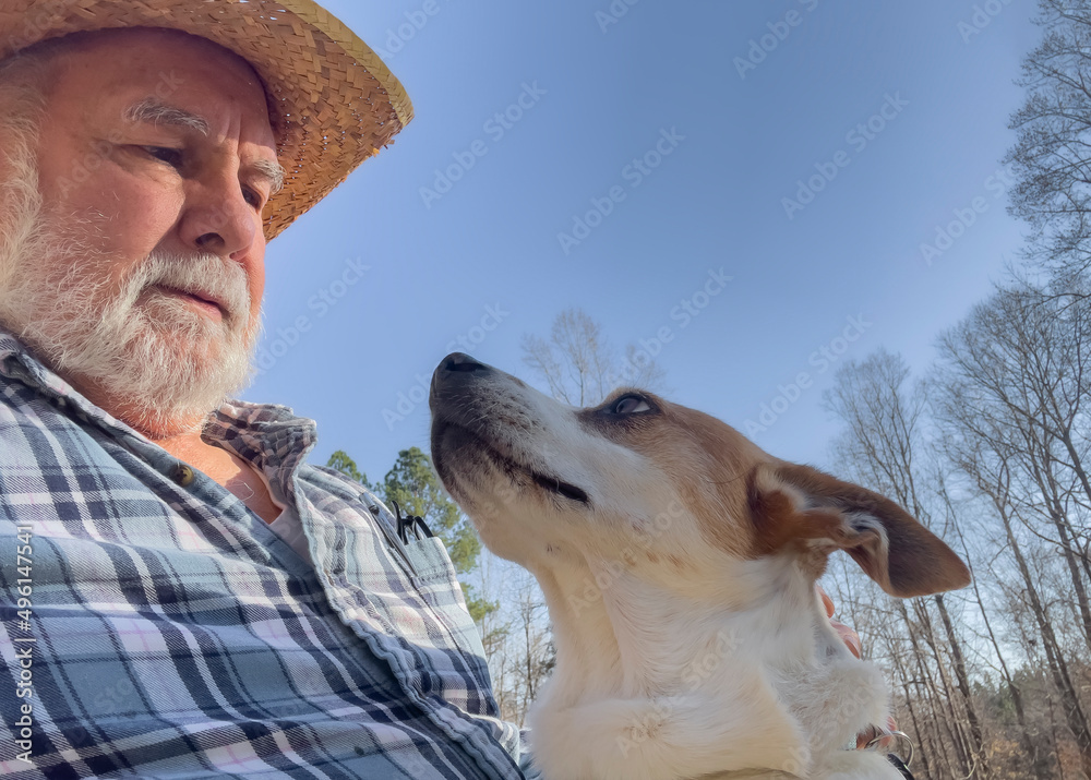 Grandpa and his dog best friends, Horizontal photograph of a senior ...