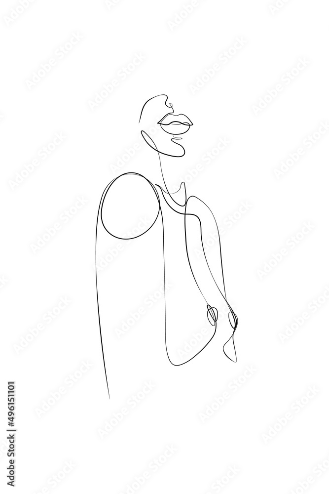 Abstract face one line vector drawing. Portrait minimalistic style. One ...