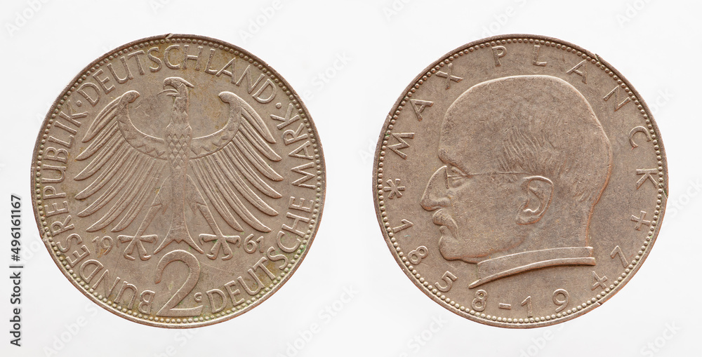 Germany - circa 1961: a 2 DM coin of Germany showing the federal eagle ...