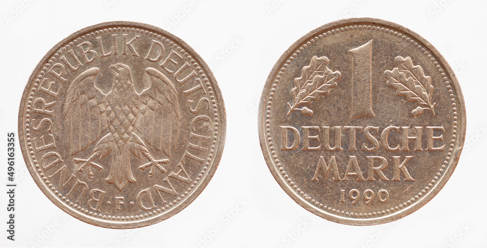 Germany - circa 1990: a 1 DM coin of Germany showing the federal eagle ...