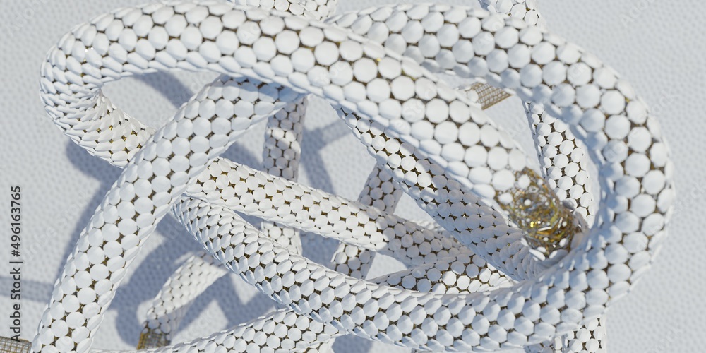3D rendering. White serpentine chain, snake close-up on a white ...