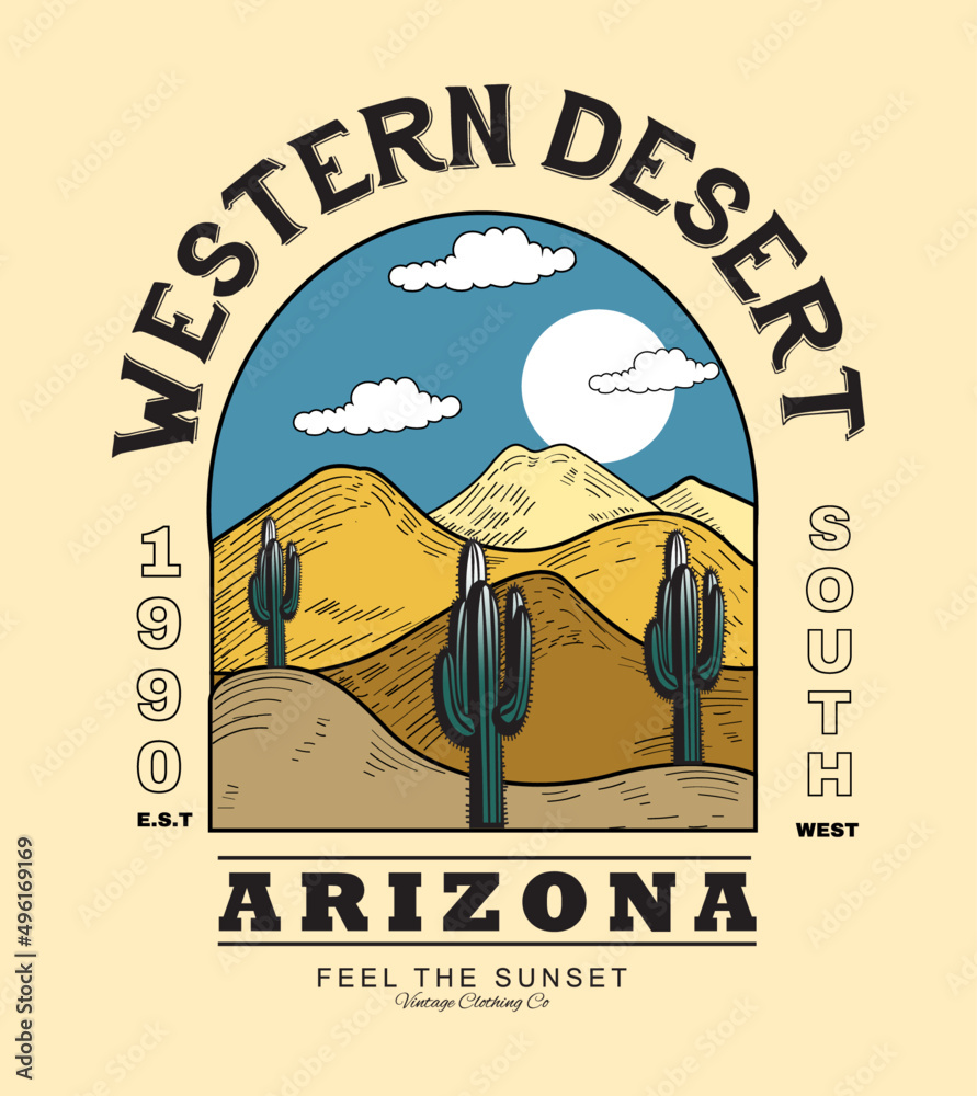Desert Dream vintage graphic print design for apparel, t shirt, sticker ...