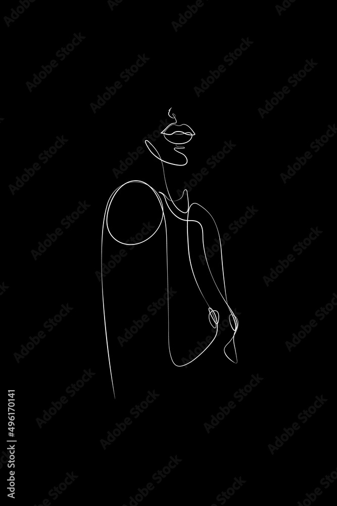 Abstract face white one line vector drawing. Portrait minimalistic ...