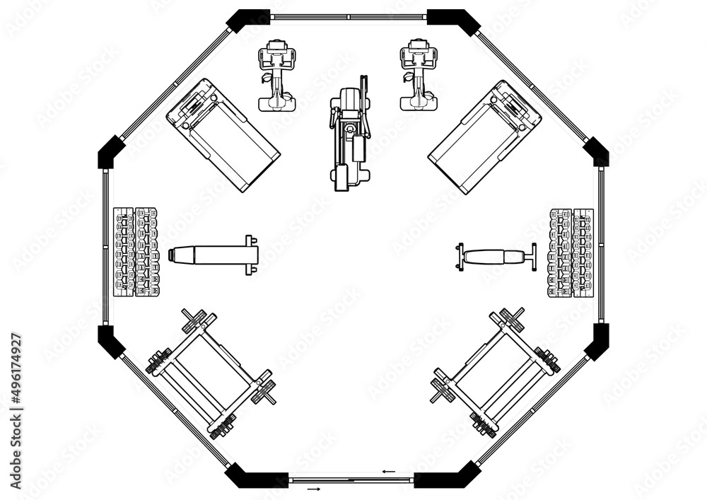 3d interior rendering plan view of furnished gym. Floor plan. 3d ...