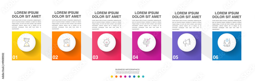 Infographic vector with 6 squares. Business line concept graphic ...