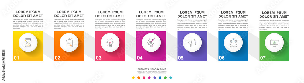 Infographic vector with 7 squares. Business line concept graphic ...