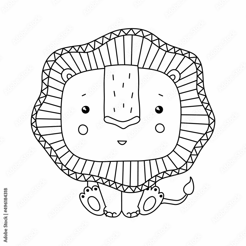 Cute lion coloring page for children's coloring book vector Stock ...