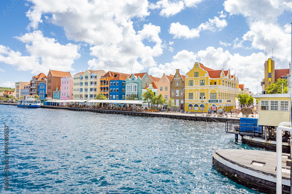 Famous colorful waterfront buildings in dutch-caribbean, colonial style ...