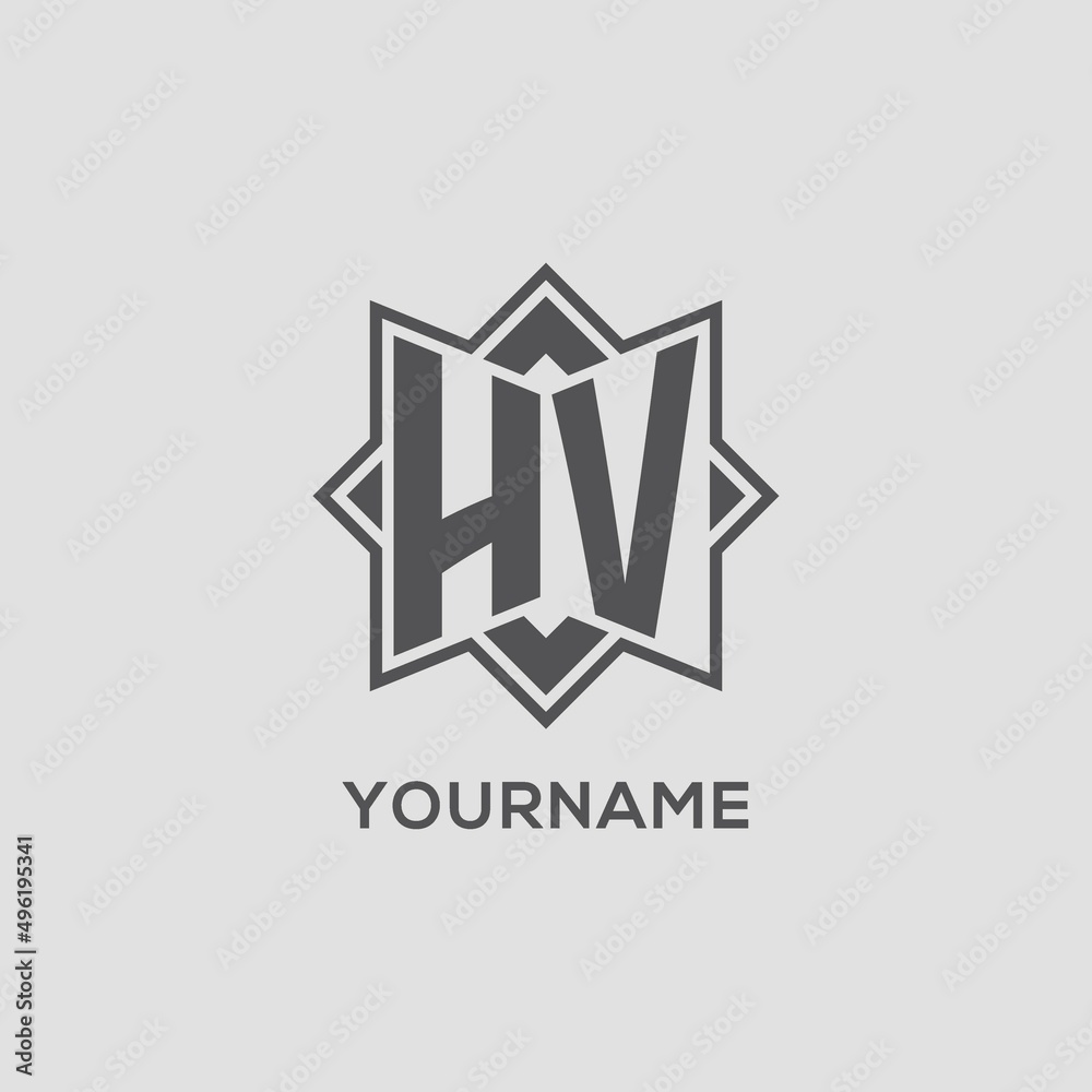 Monogram HV logo with eight point star style design Stock Vector ...