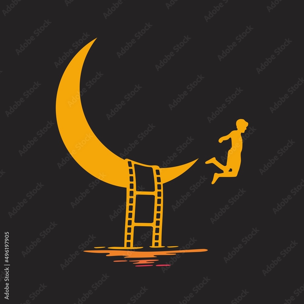 Vector logo illustration of a child jumping from the moon Stock Vector ...