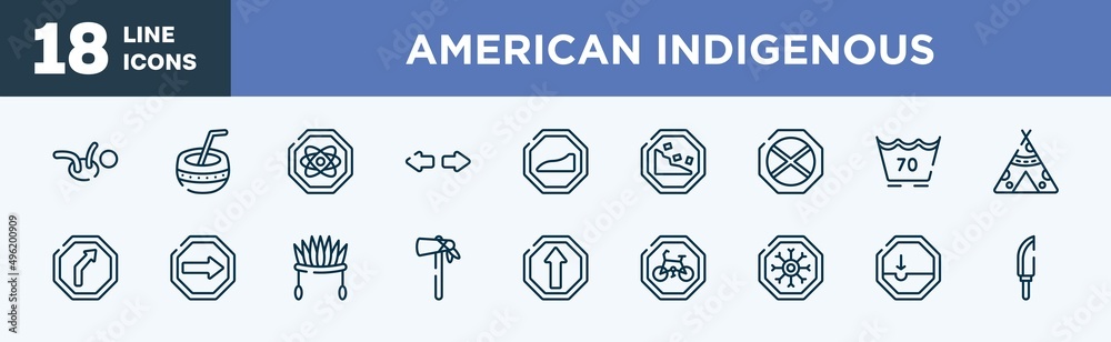 set of american indigenous icons in outline style. american indigenous ...