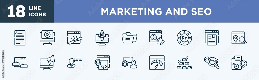set of marketing and seo icons in outline style. marketing and seo thin ... set of marketing and seo icons in outline style. marketing and seo thin ...