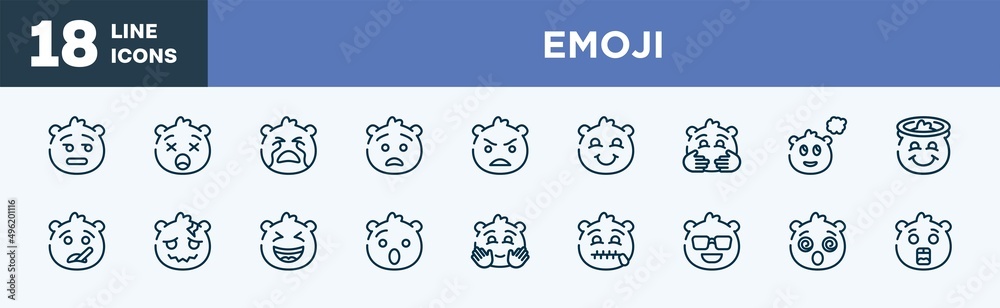 set of emoji icons in outline style. emoji thin line icons collection ...