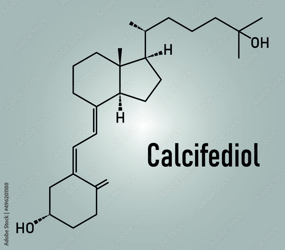 Calcifediol (calcidiol, 25-hydroxyvitamin D) molecule. Blood marker of ...