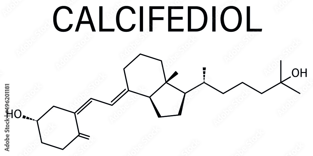 Calcifediol (calcidiol, 25-hydroxyvitamin D) molecule. Blood marker of ...