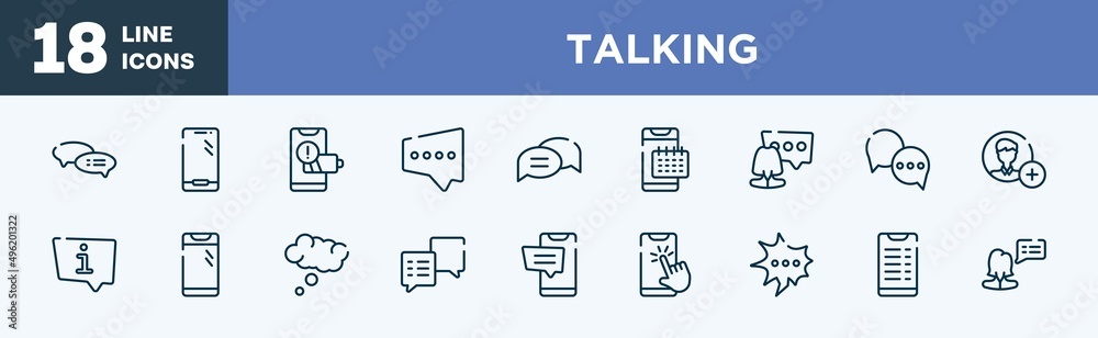 set of talking icons in outline style. talking thin line icons ...