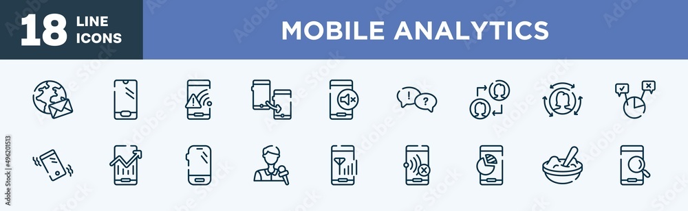 set of mobile analytics icons in outline style. mobile analytics thin ...