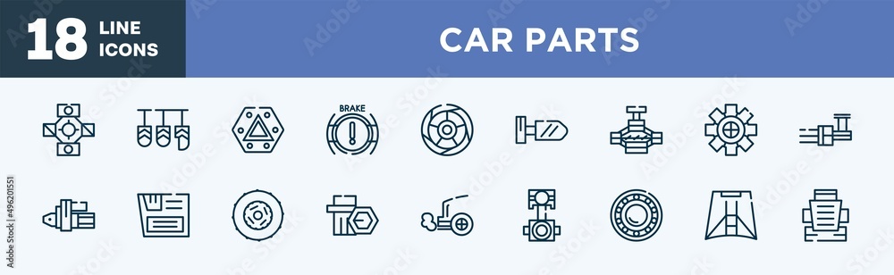 set of car parts icons in outline style. car parts thin line icons ...