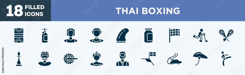 Vecteur Stock set of thai boxing icons in filled style. thai boxing ...