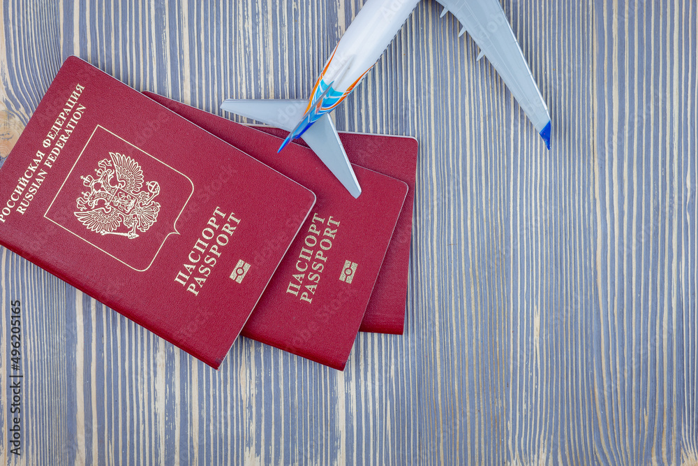 Passports of the Russian Federation and an airplane. Tourism and air ...