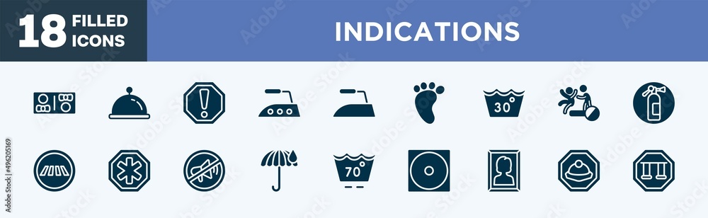 set of indications icons in filled style. indications editable glyph ...
