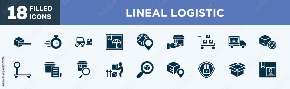 set of lineal logistic icons in filled style. lineal logistic editable ...