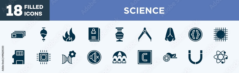 set of science icons in filled style. science editable glyph icons ...