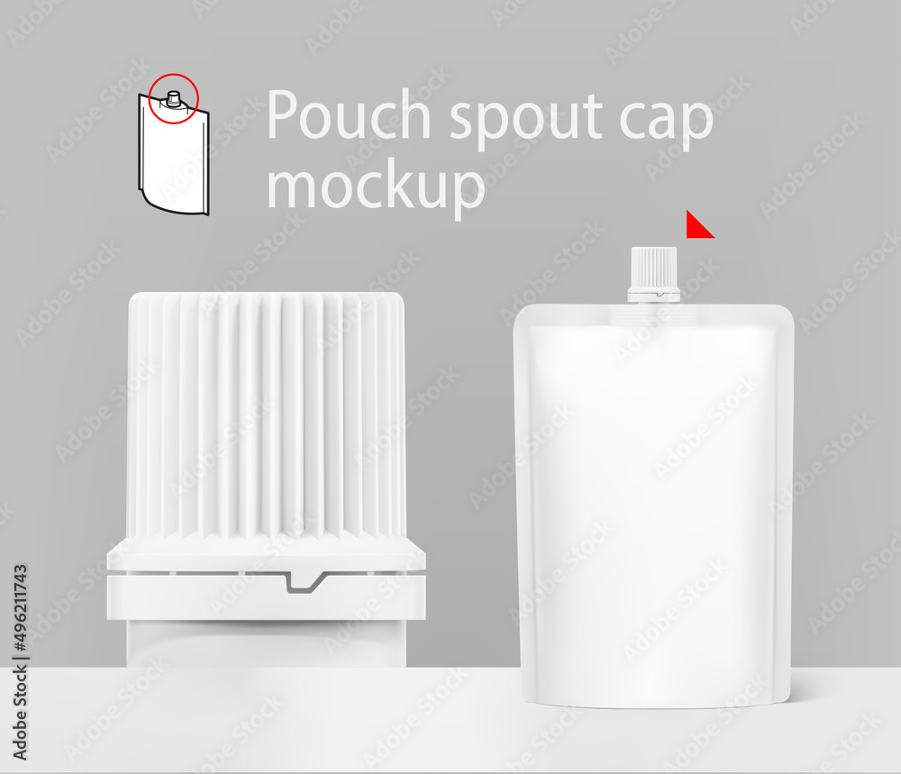 Realistic pouch bag mockup with spout cap. Vector illustration. Front ...