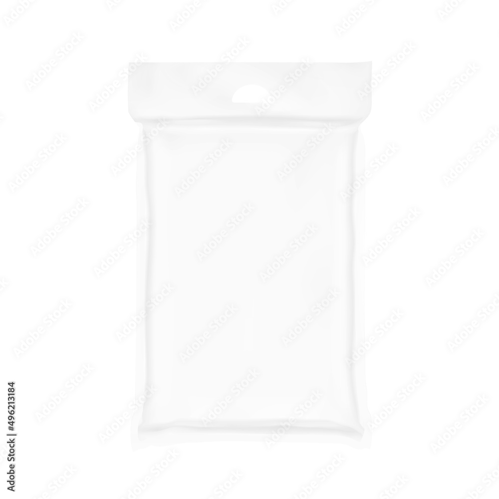 Plastic bag with gusset and round hole. Vector illustration isolated on ...