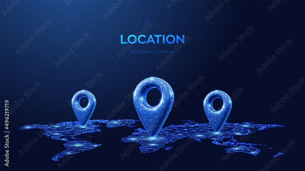 Points of location 3d icon. Navigator pin location checking on world ...