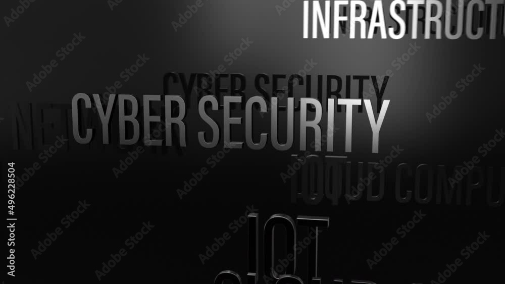 CYBER SECURITY 3D chrome text word flying animation effect. 4K 3D ...