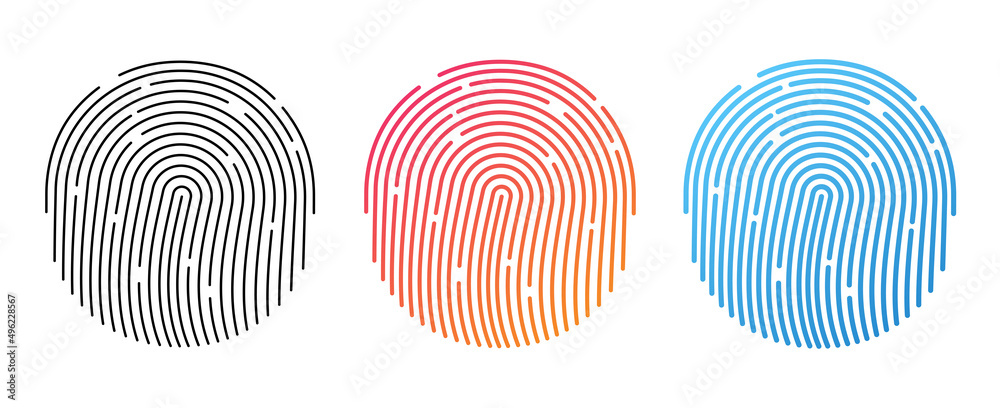 Fingerprint icons set. Personal id identity. Press finger, scan for ...