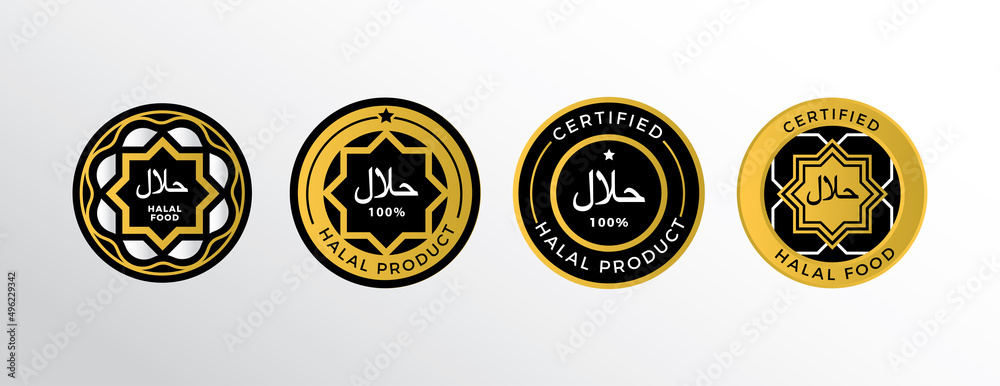 Halal logo label Islamic Shape stamp for halal food, drink and product ...