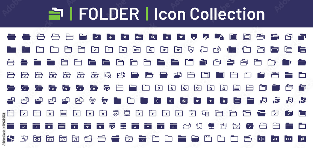 Folder icon collection. Directory icon set. Data storage symbol ...