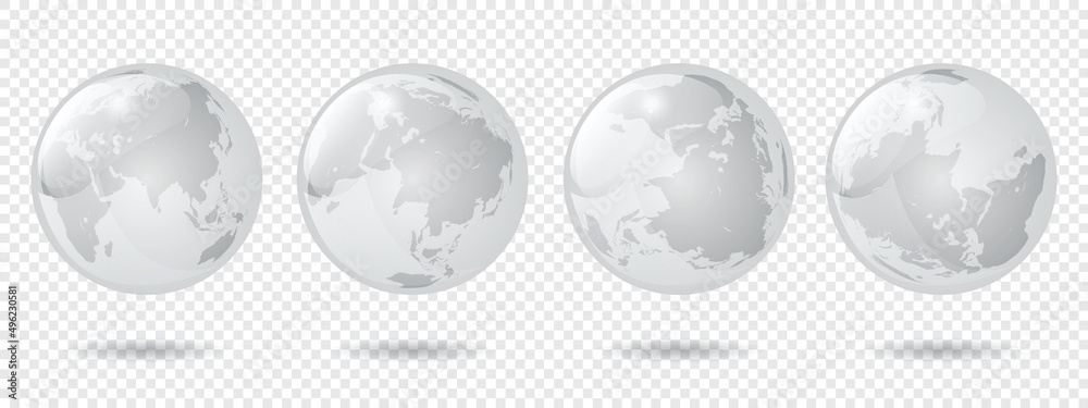 Set of transparent globes of Earth. Realistic world map in globe shape ...