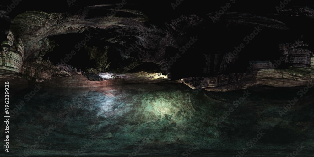 underground lake, cave, grotto, HDRI, environment map , Round panorama ...