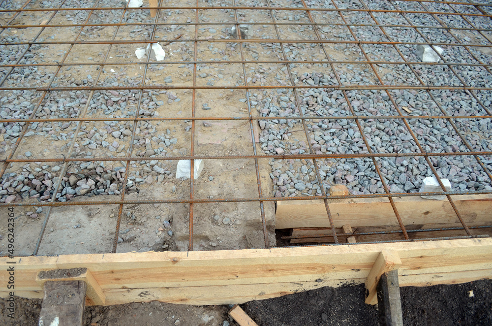 Timber formwork with metal reinforcement for pouring concrete and ...