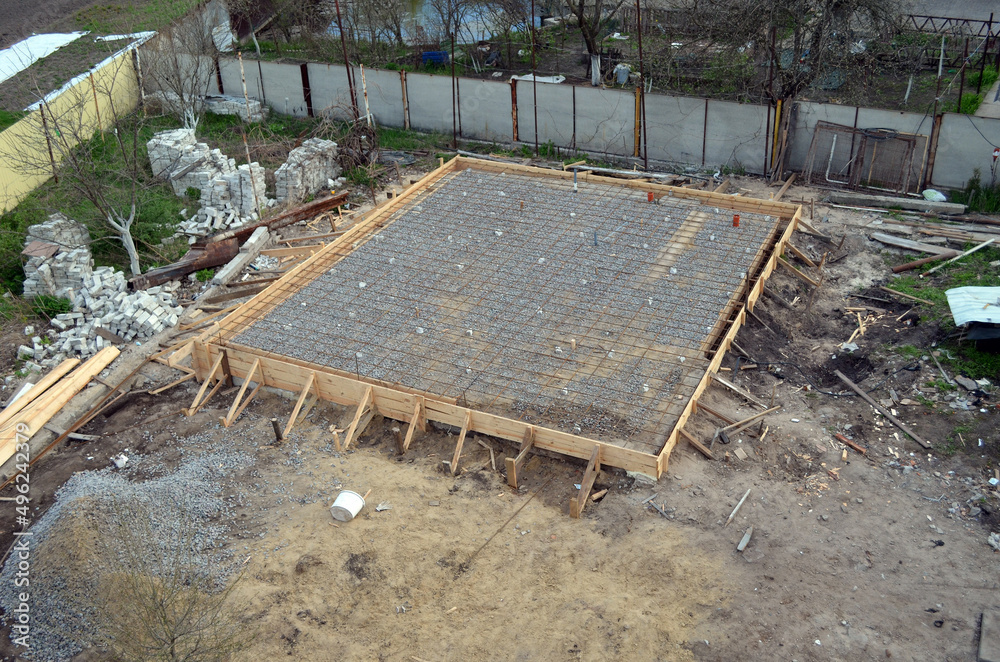 Timber formwork with metal reinforcement for pouring concrete and ...