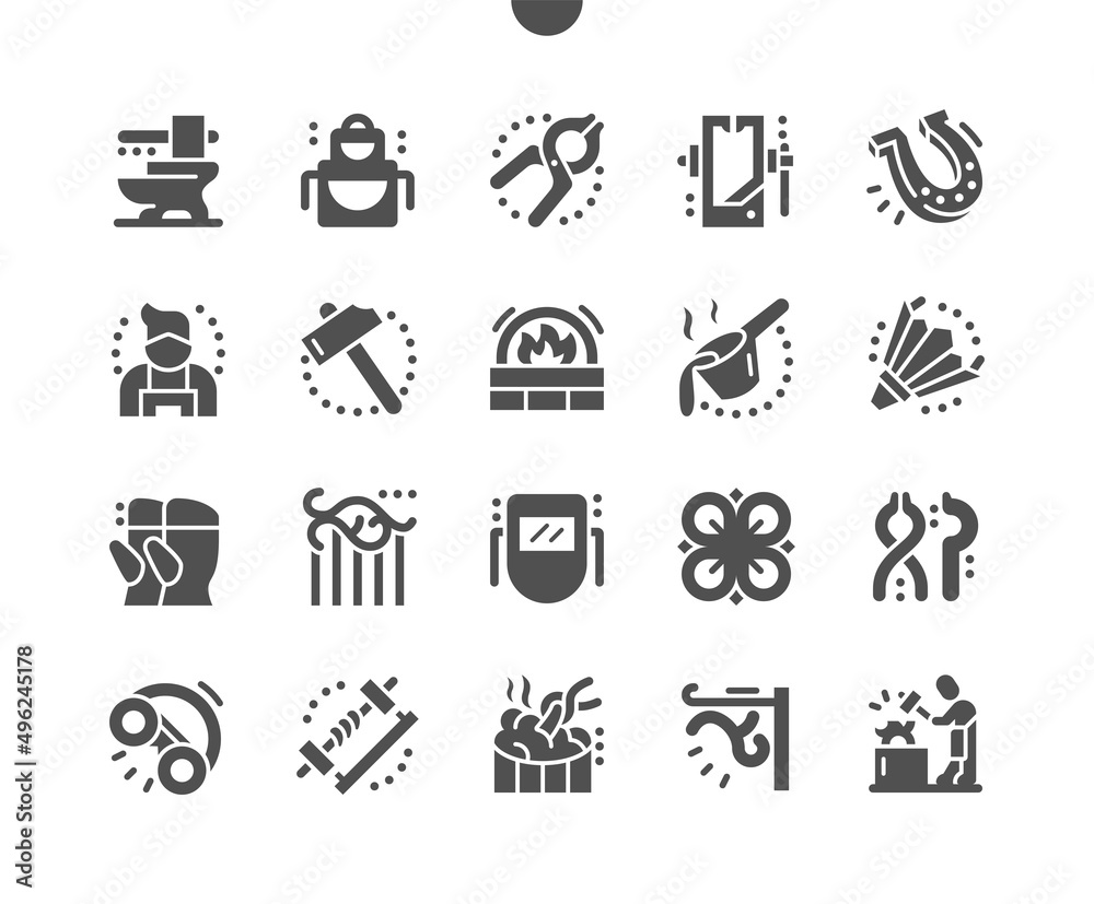 Blacksmith. Horseshoe, hammer, molten metal. Forging machine. Handwork ...