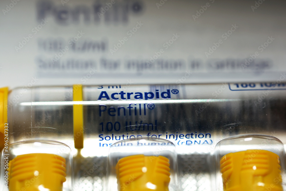 Cairo, Egypt, July 25 2021, Actrapid human insulin rDNA penfill 100 IU ...