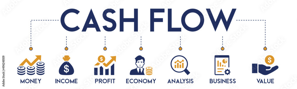 CASH FLOW banner concept with icons with increase in money, income ...