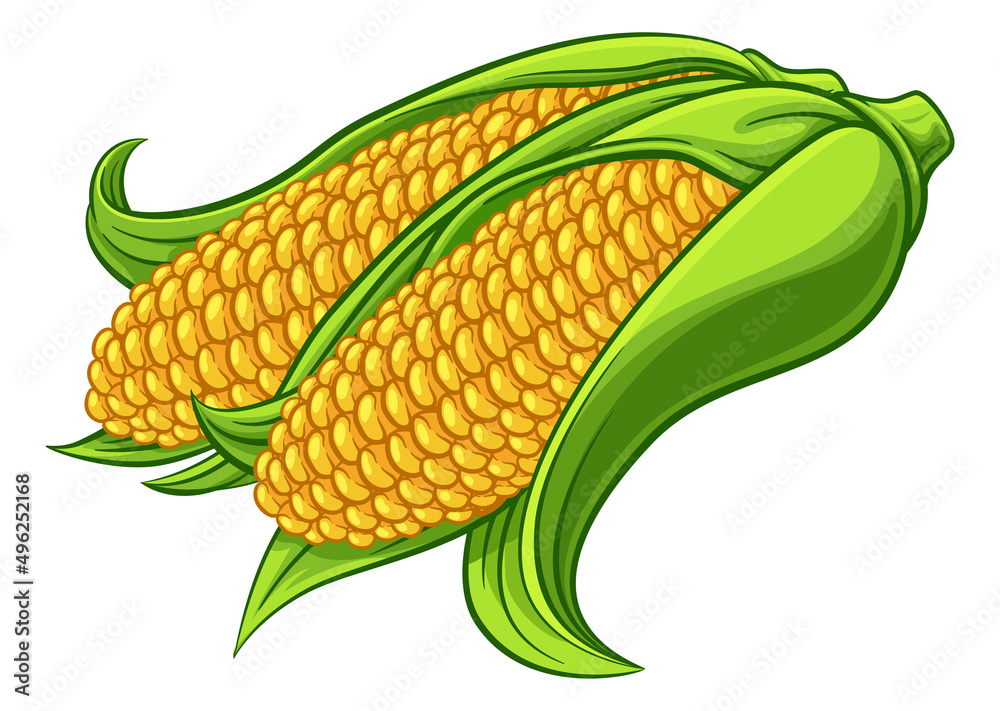 Sweet Corn Ear Maize Cob Cartoon Illustration Stock Vector | Adobe Stock