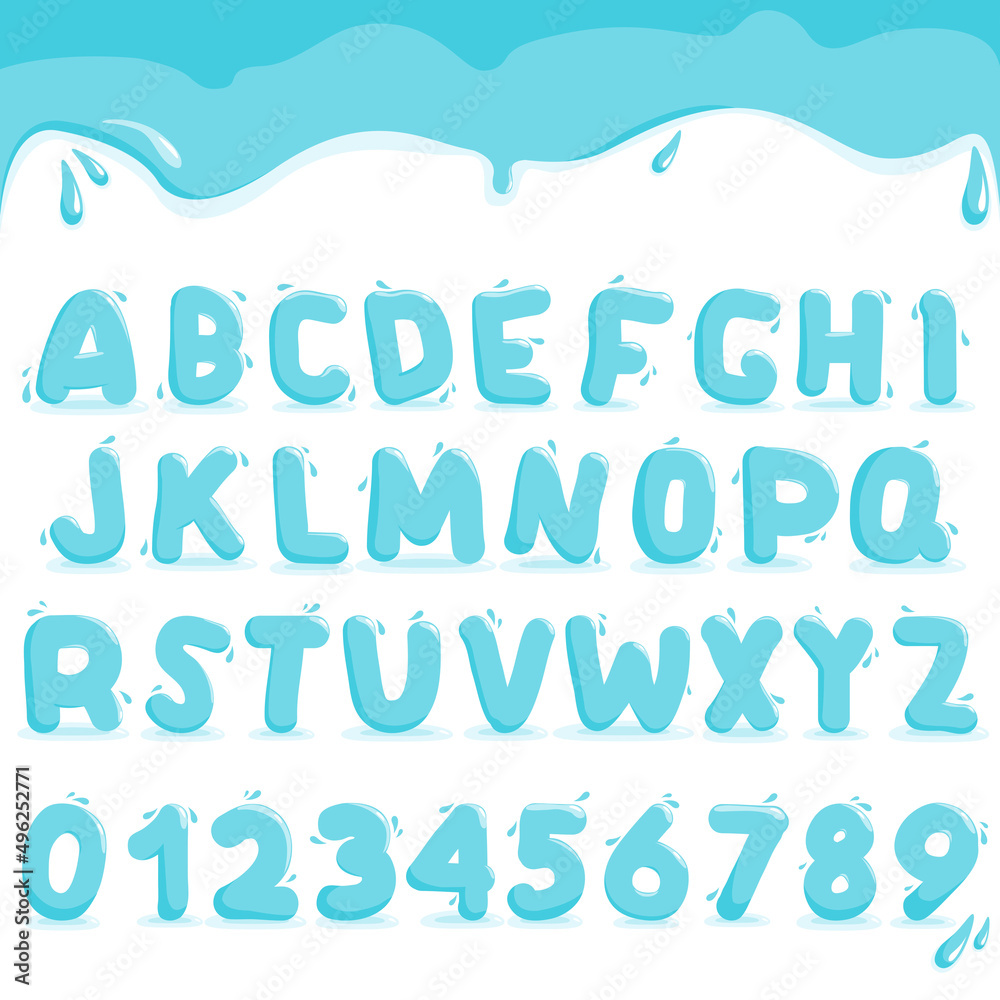 Vetor de Water font or type alphabet with liquid letters and numbers ...
