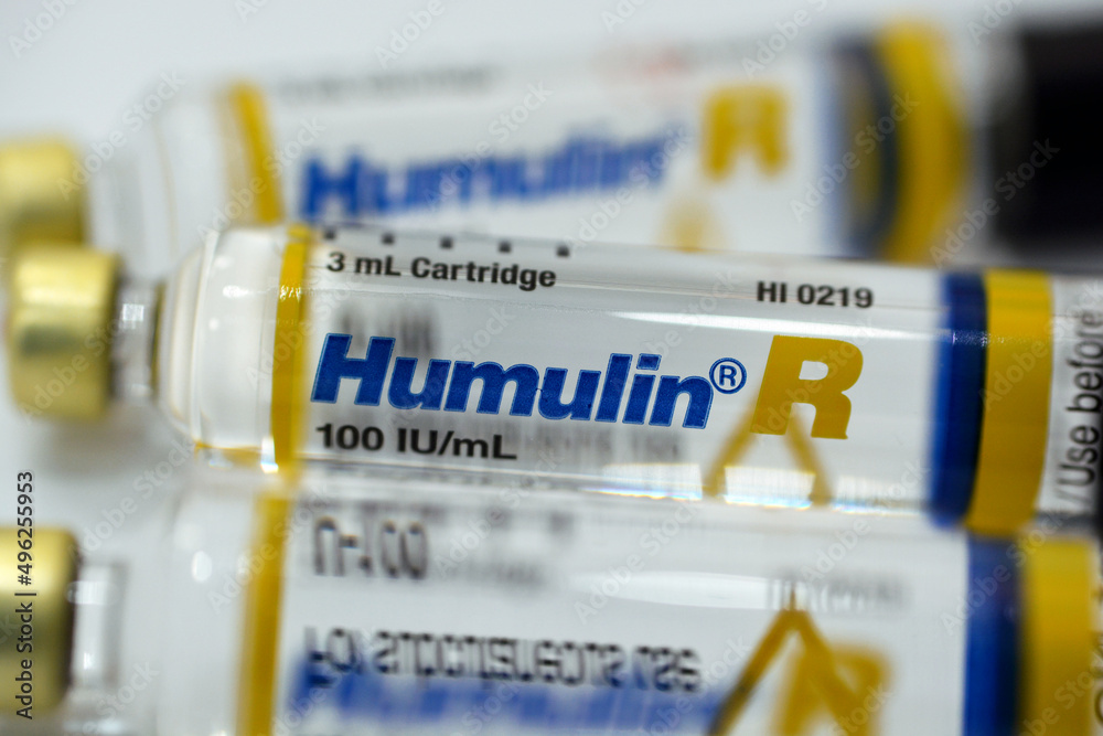 Cairo, Egypt, January 2 2022, Humulin R human insulin rDNA 100 IU ...