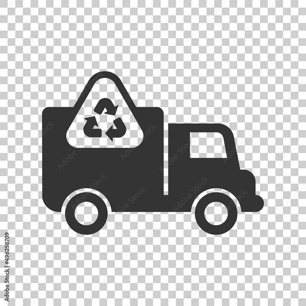Garbage truck icon in flat style. Recycle vector illustration on white ...