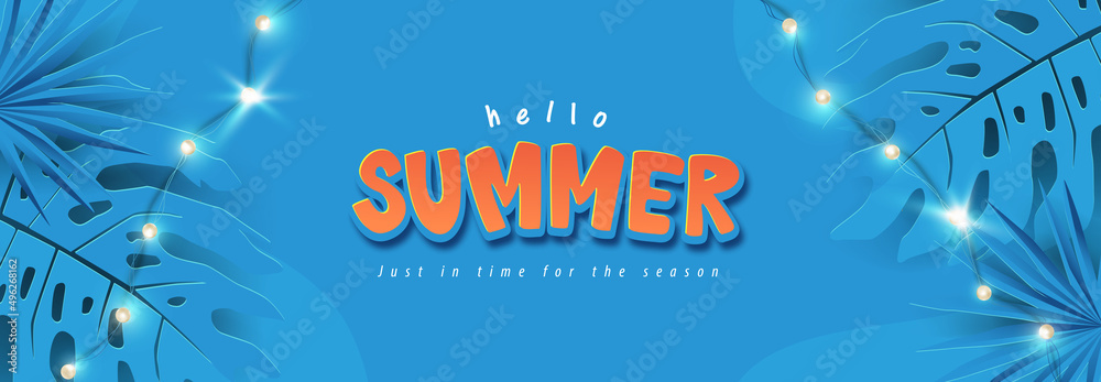 Summer banner background layout banner design with tropical leaves ...